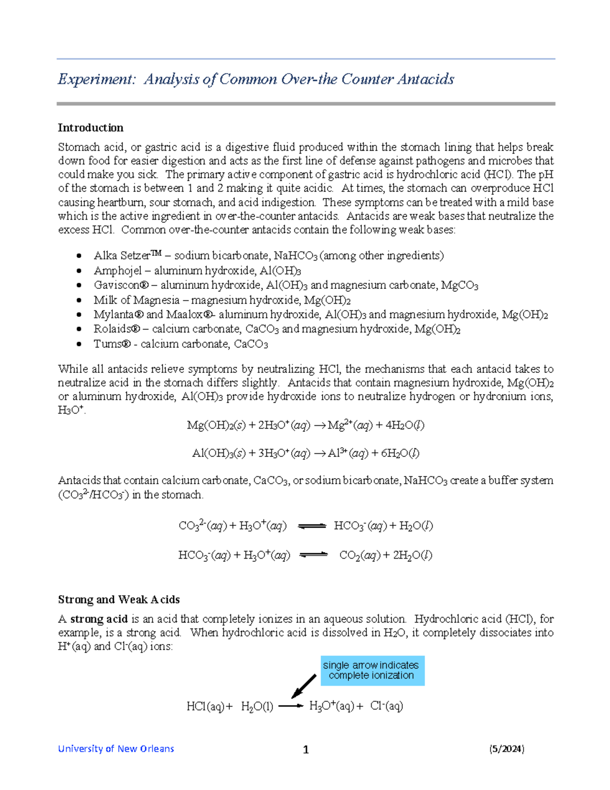Experiment 06: Analysis of Antacids and HCl Neutralization - Studocu