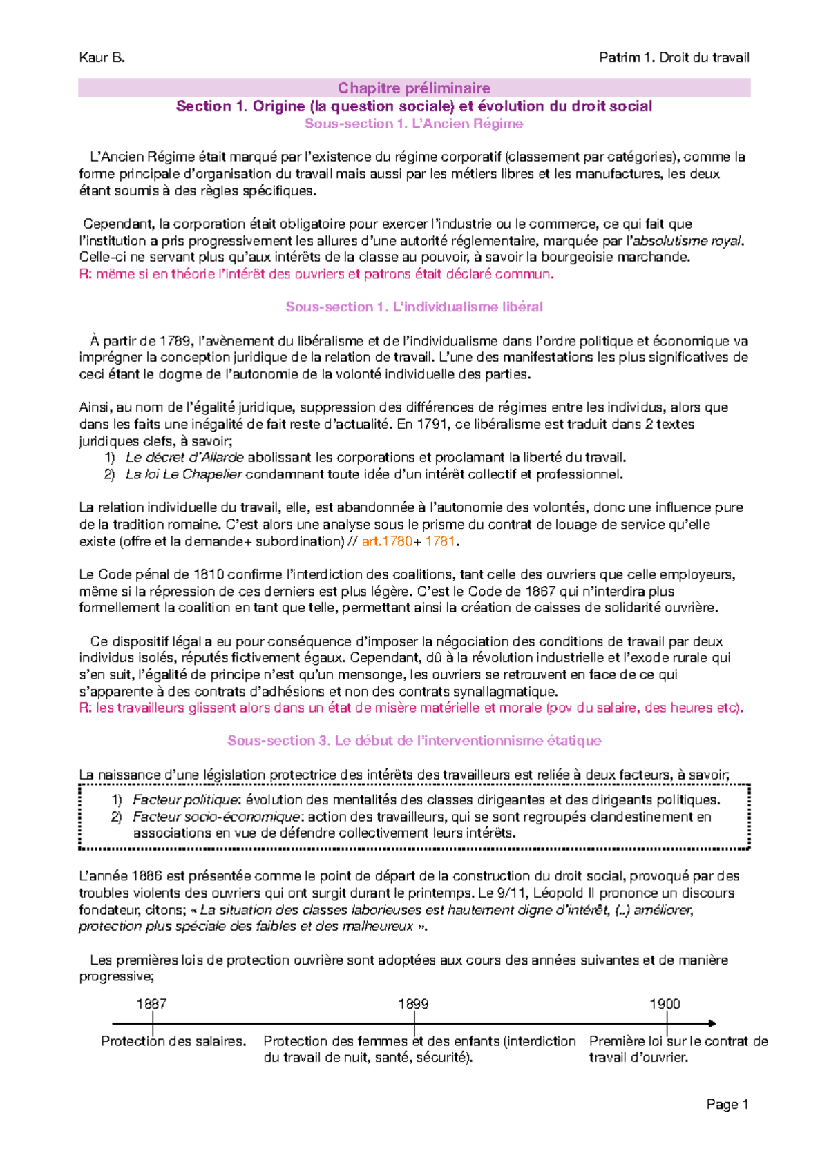 Synthèse Droit du Travail - Chapitre Préliminaire et Évolution ...