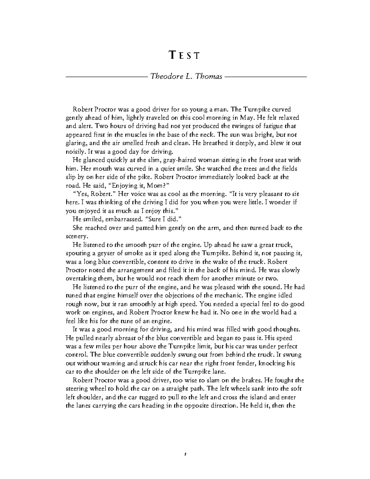 Sci Fi Fantasy: Test on Theodore L. Thomas' Driving Incident - Studocu