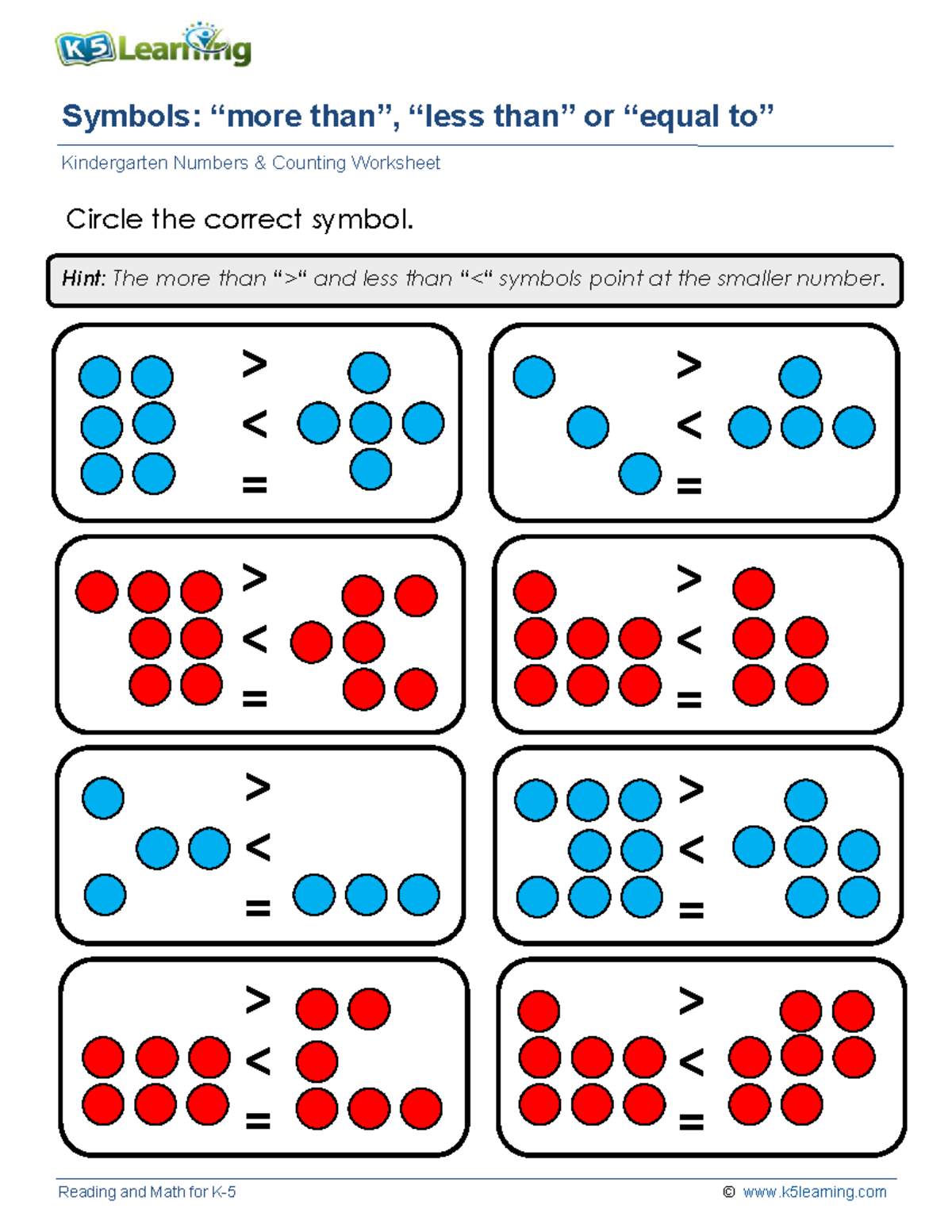 Kindergarten more than less than equal to symbols 3 - Physical ...