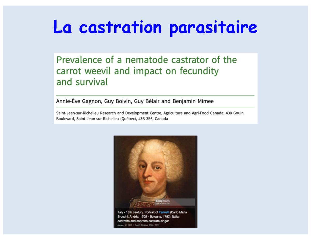 Castration Parasitaire 2022: Impact sur l'Hôte et le Parasite - Studocu