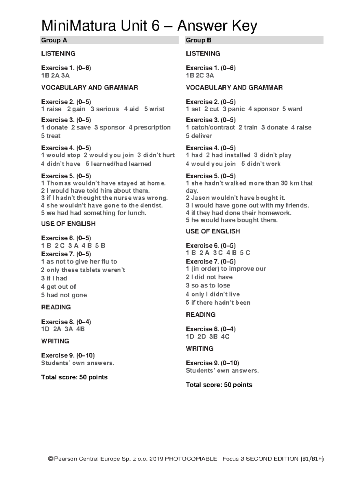 Focus 3 2E Mini Matura Unit 6 Answer Key and Solutions - Studocu