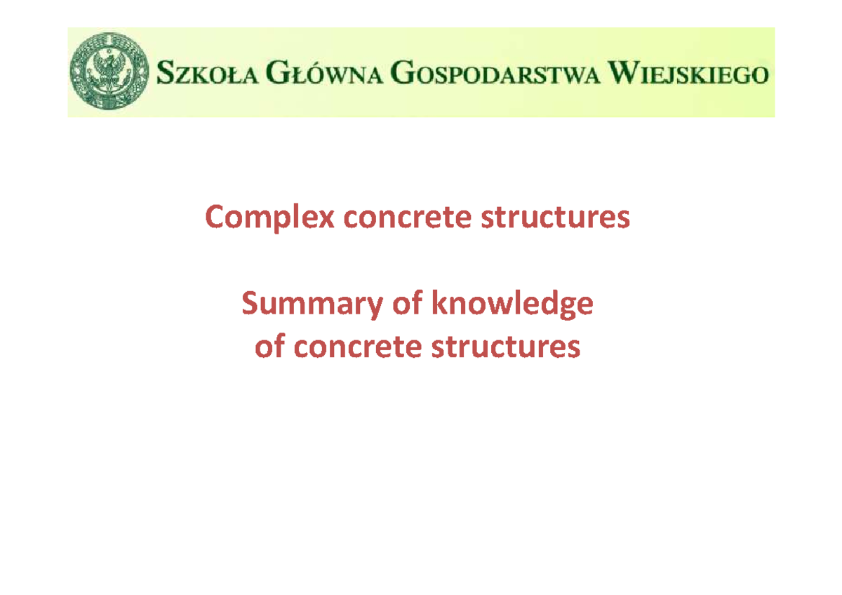01CCS-Complex Concrete Structures Knowledge Summary - Studocu