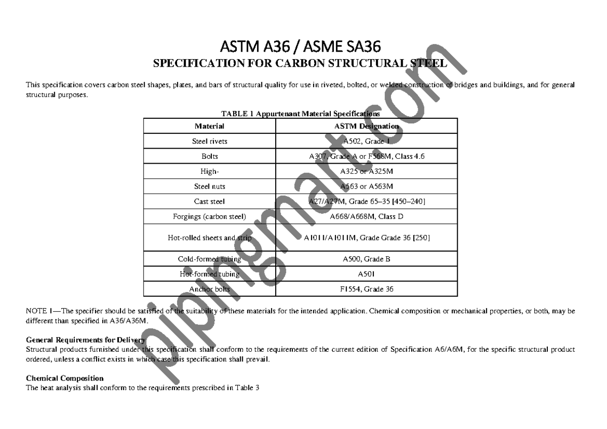 ASTM A36 / ASME SA36 Specification for Carbon Structural Steel - Studocu