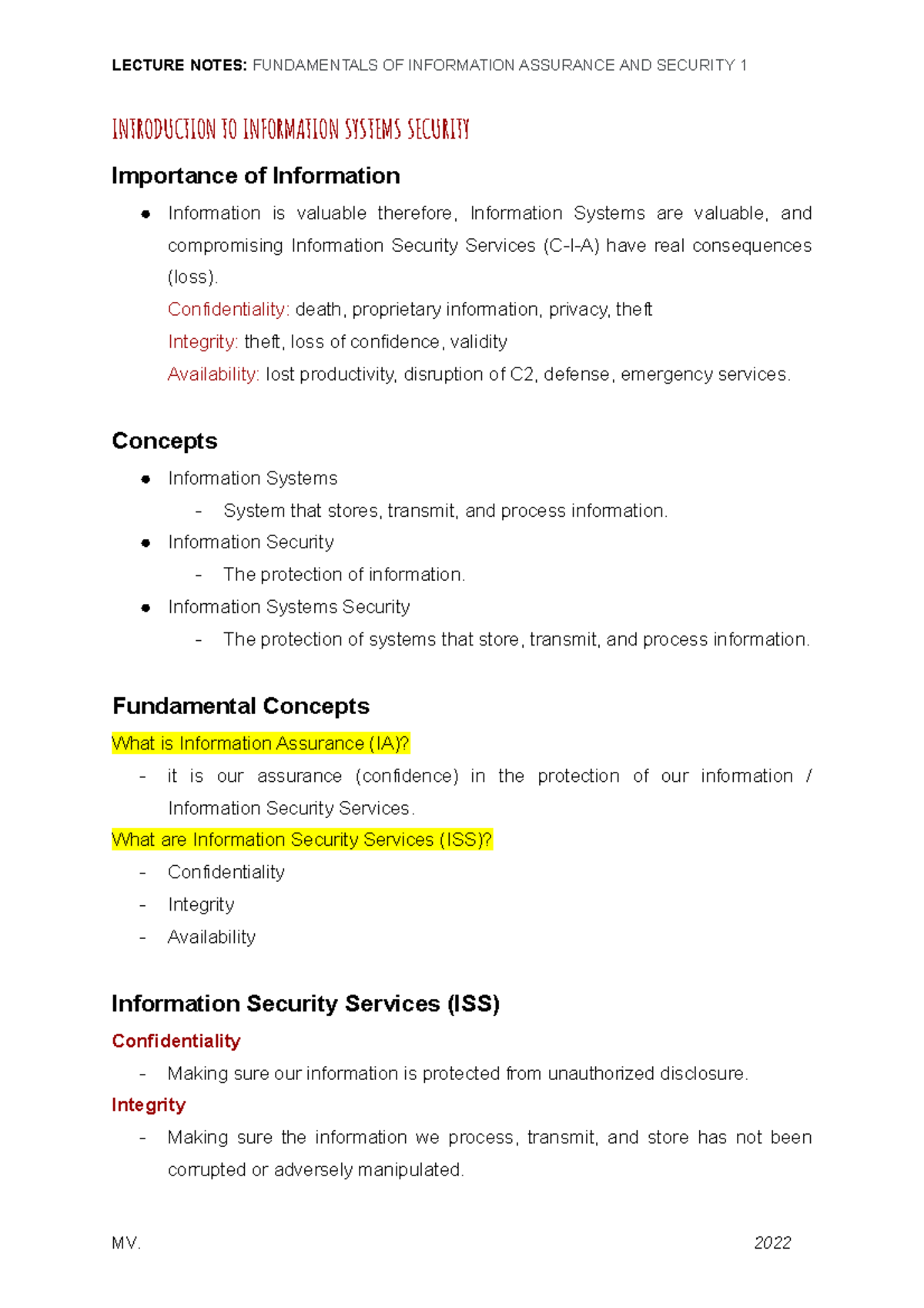 IAS101-Week 2 Lecture Notes: Fundamentals of Info Systems Security ...