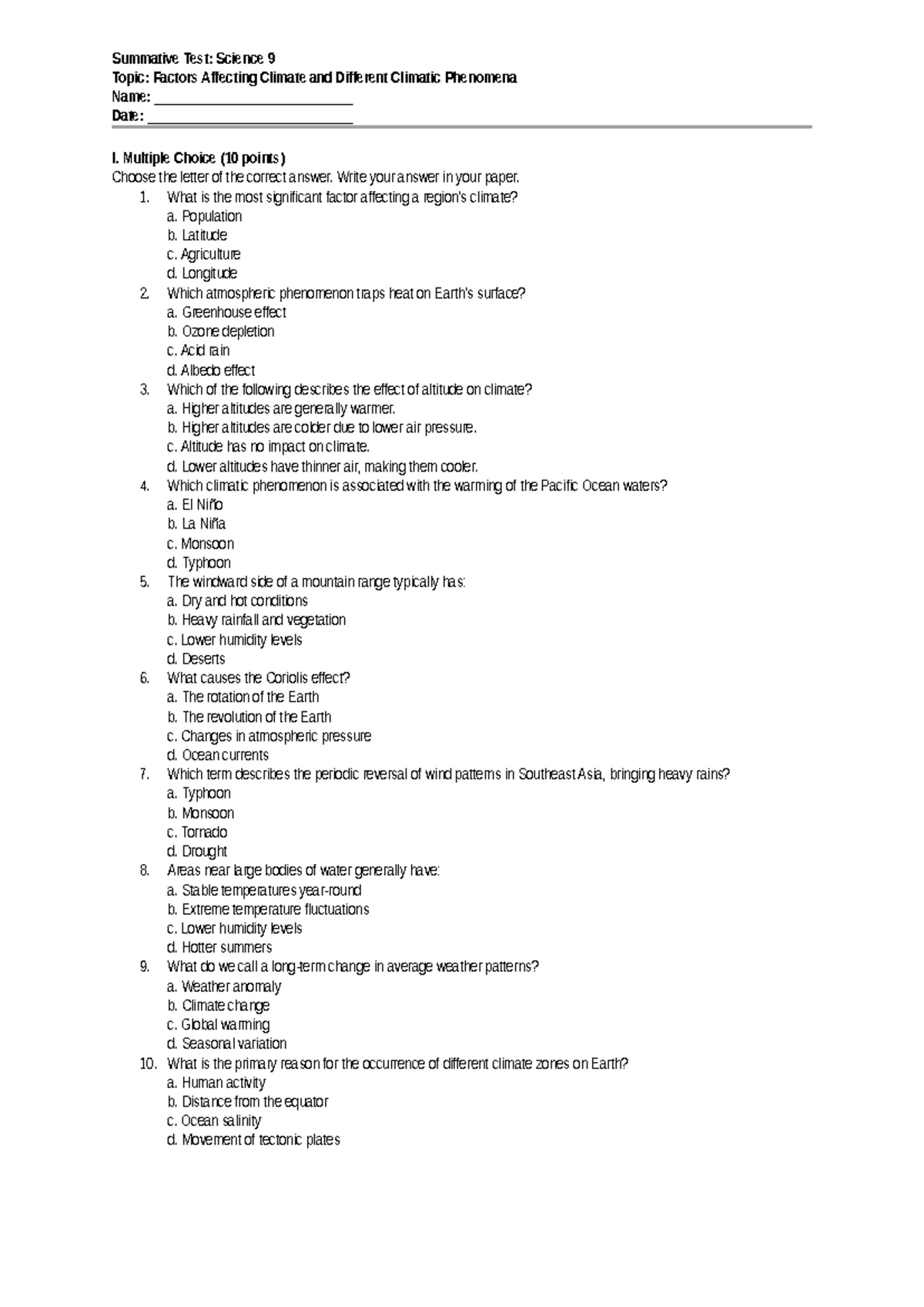 GRADE 7 SCIENCE - Third Quarter Exam Review Questions and Answers - Studocu