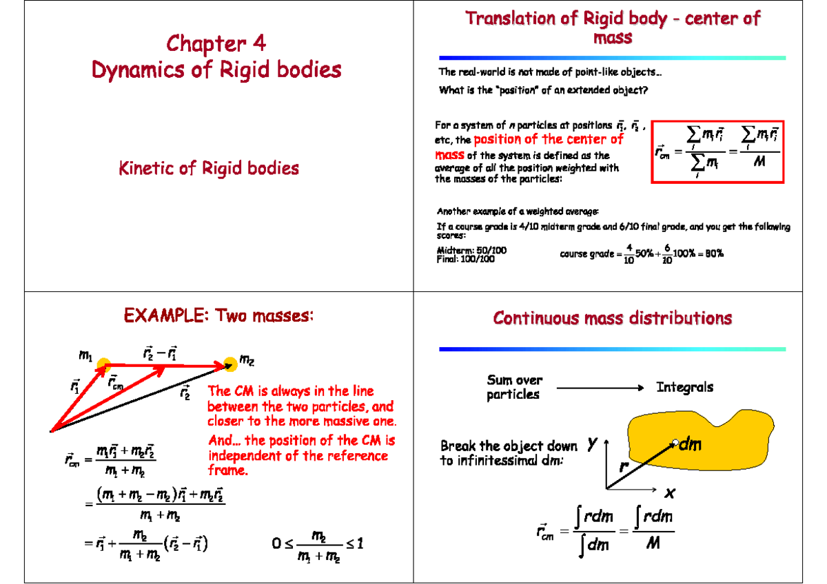 Chapter 9 - Motion of a Rigid Body: Center of Mass Dynamics - Studocu