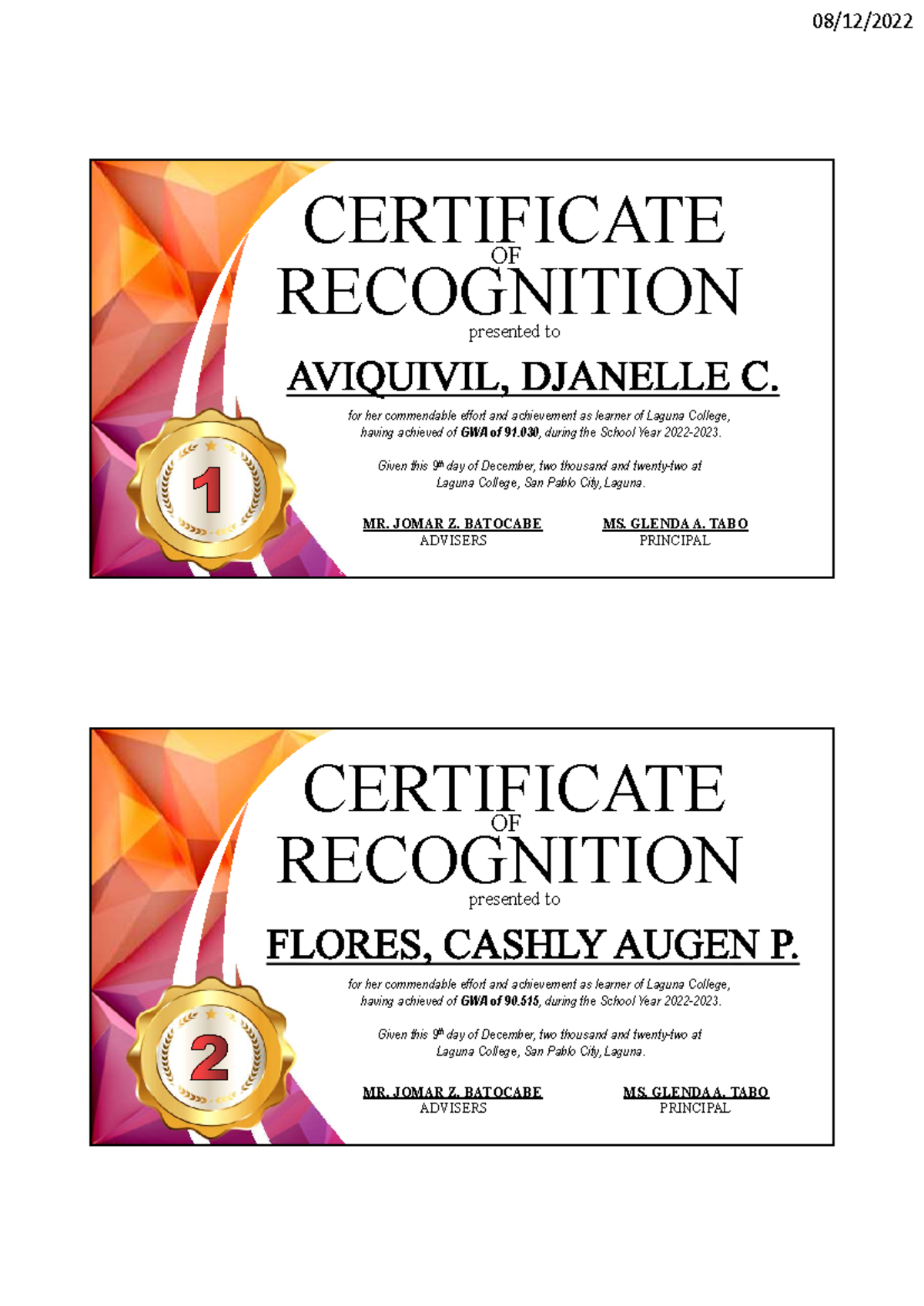 Coulomb Certi - CERTIFICATE RECOGNITION presented to for her ...