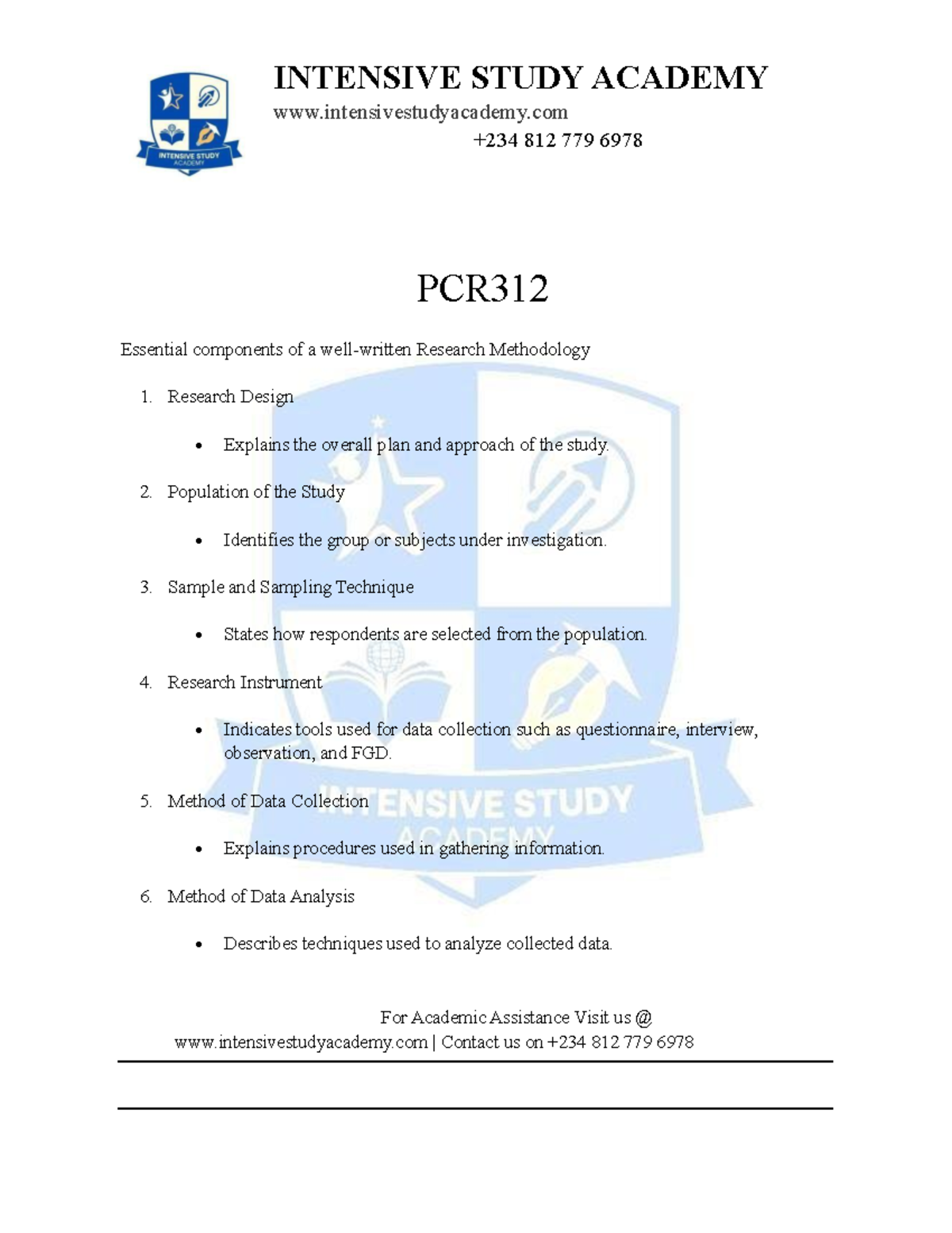 PCR312 Essential Components of Research Methodology: Key Concepts and ...