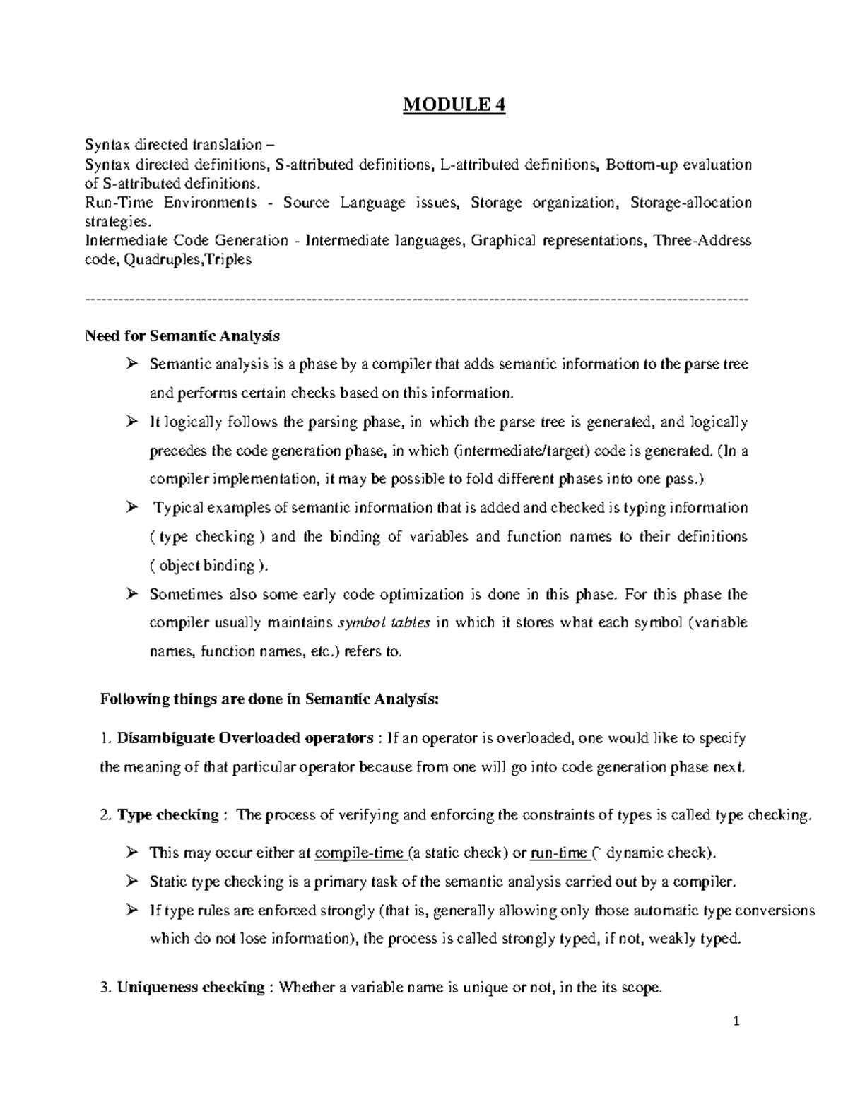 Module 4 - Compiler Design: Syntax Directed Translation & Semantic ...