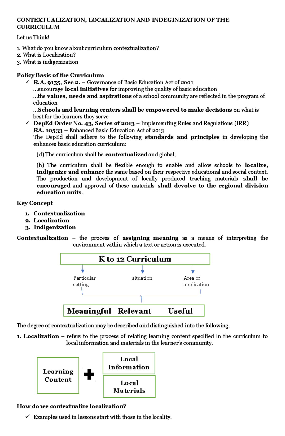 Contextualizing the Curriculum: Insights on Localization ...