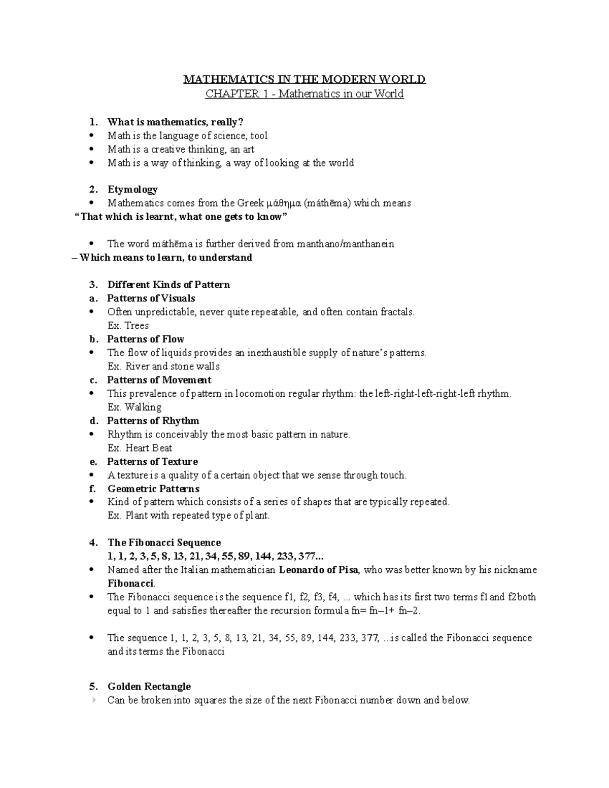 Reviewer- Ilumin-MATH - MATHEMATICS IN THE MODERN WORLD CHAPTER 1 - Mathematics in our World ...