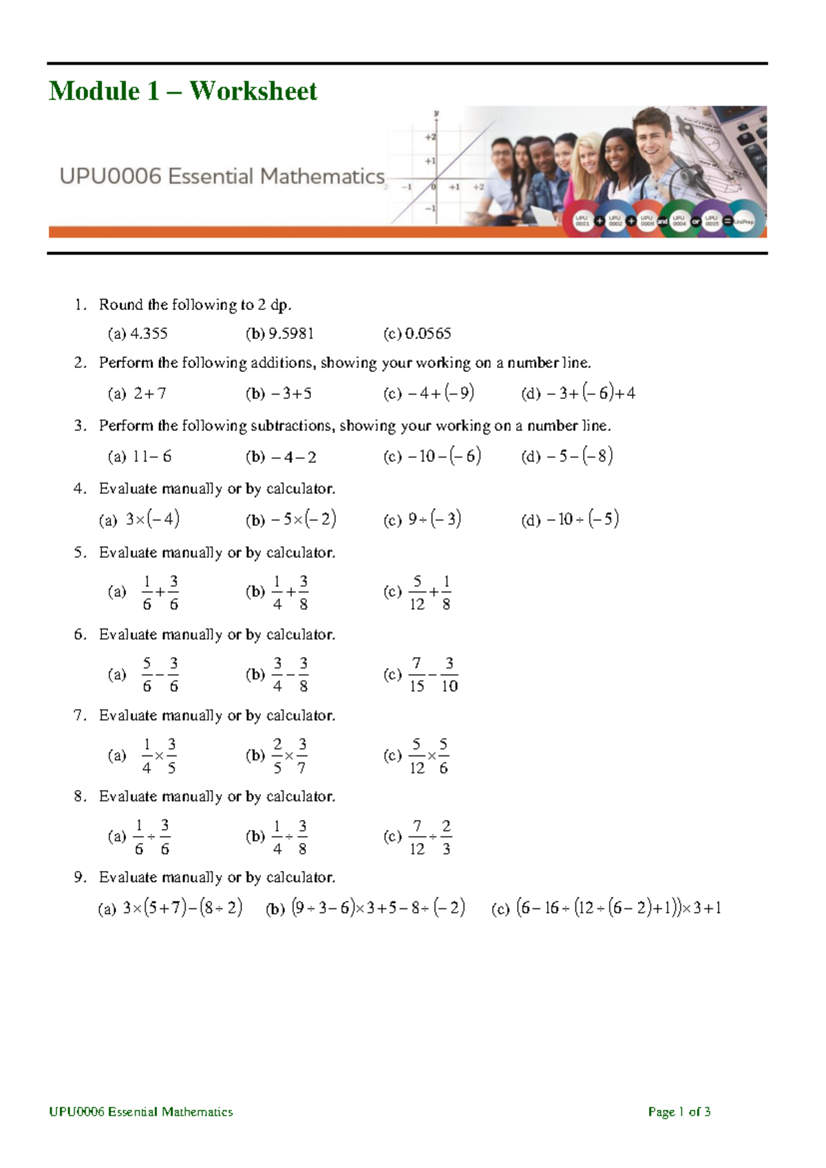 UPU0006 Essential Mathematics - Module 1 Worksheet Solutions - Studocu