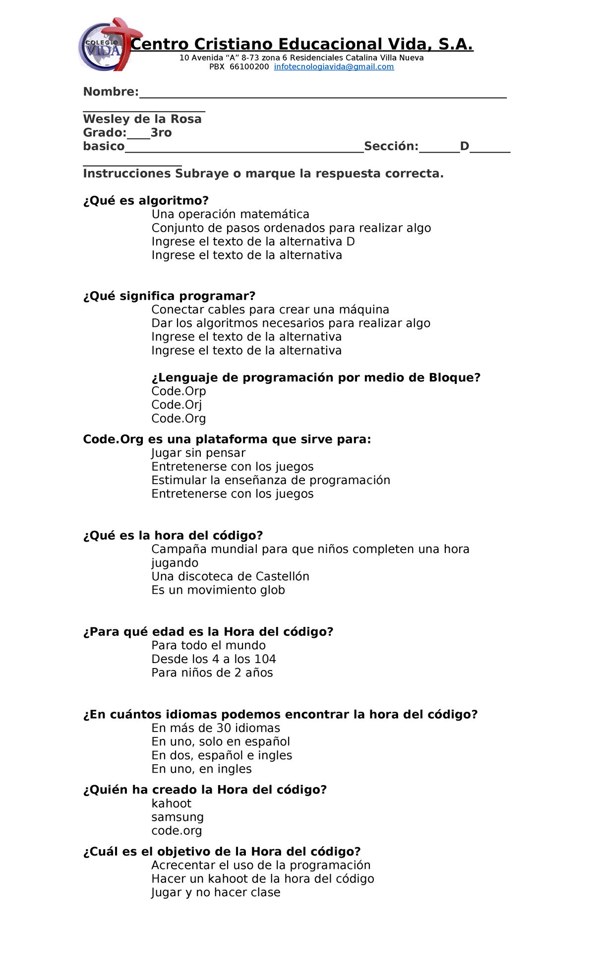 Instrucciones sobre la Hora del Código - Centro Cristiano Educacional ...