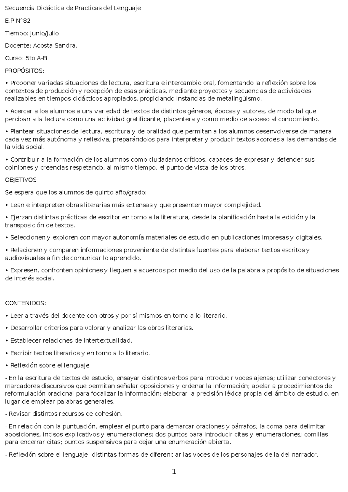 Secuencia Didáctica de Prácticas del Lenguaje - 5to Año - Studocu