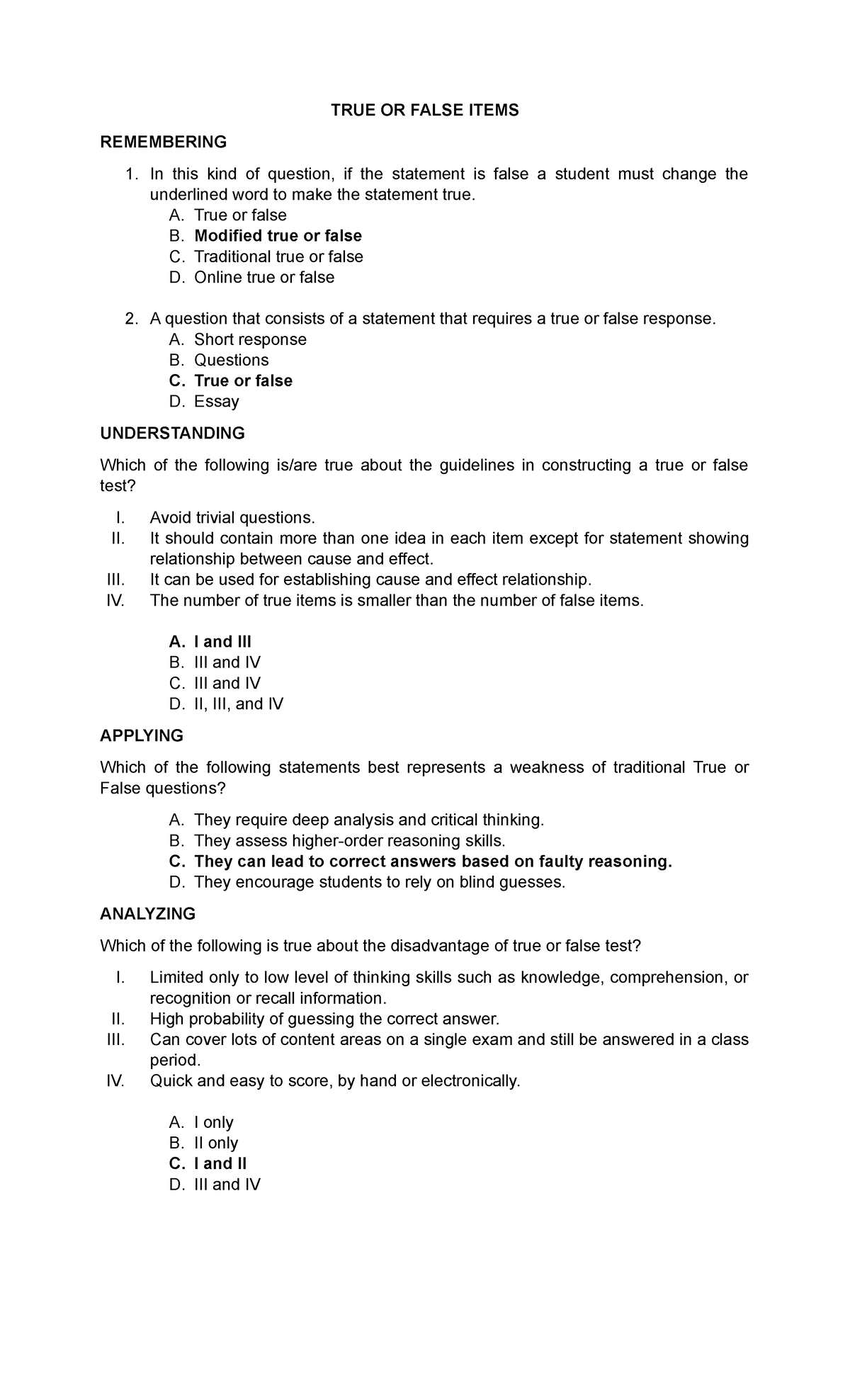 TRUE OR FALSE ITEMS EXAM - STUDY GUIDE AND QUESTIONS - Studocu
