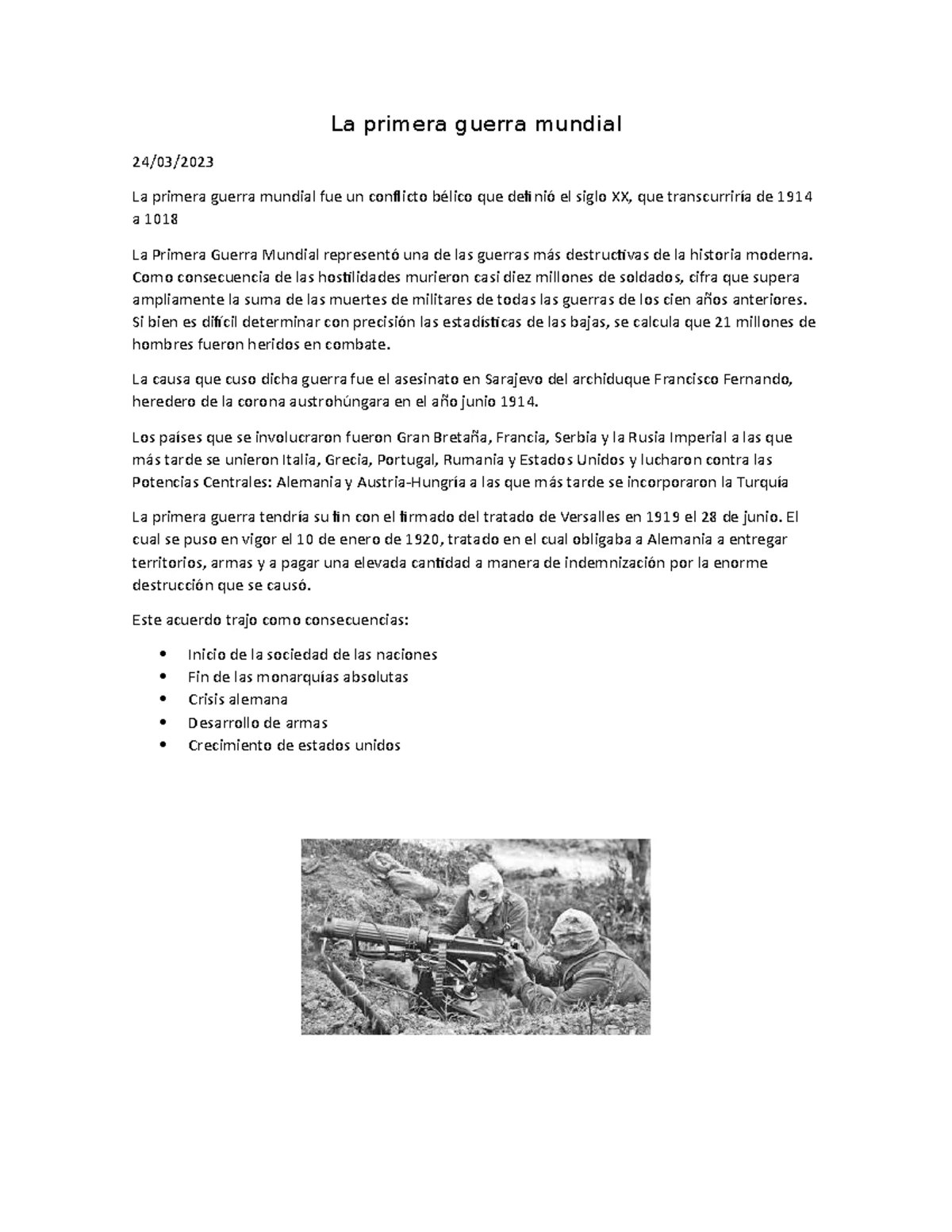 Parte 1: Introducción a la Primera Guerra Mundial (Historia Universal) - Studocu