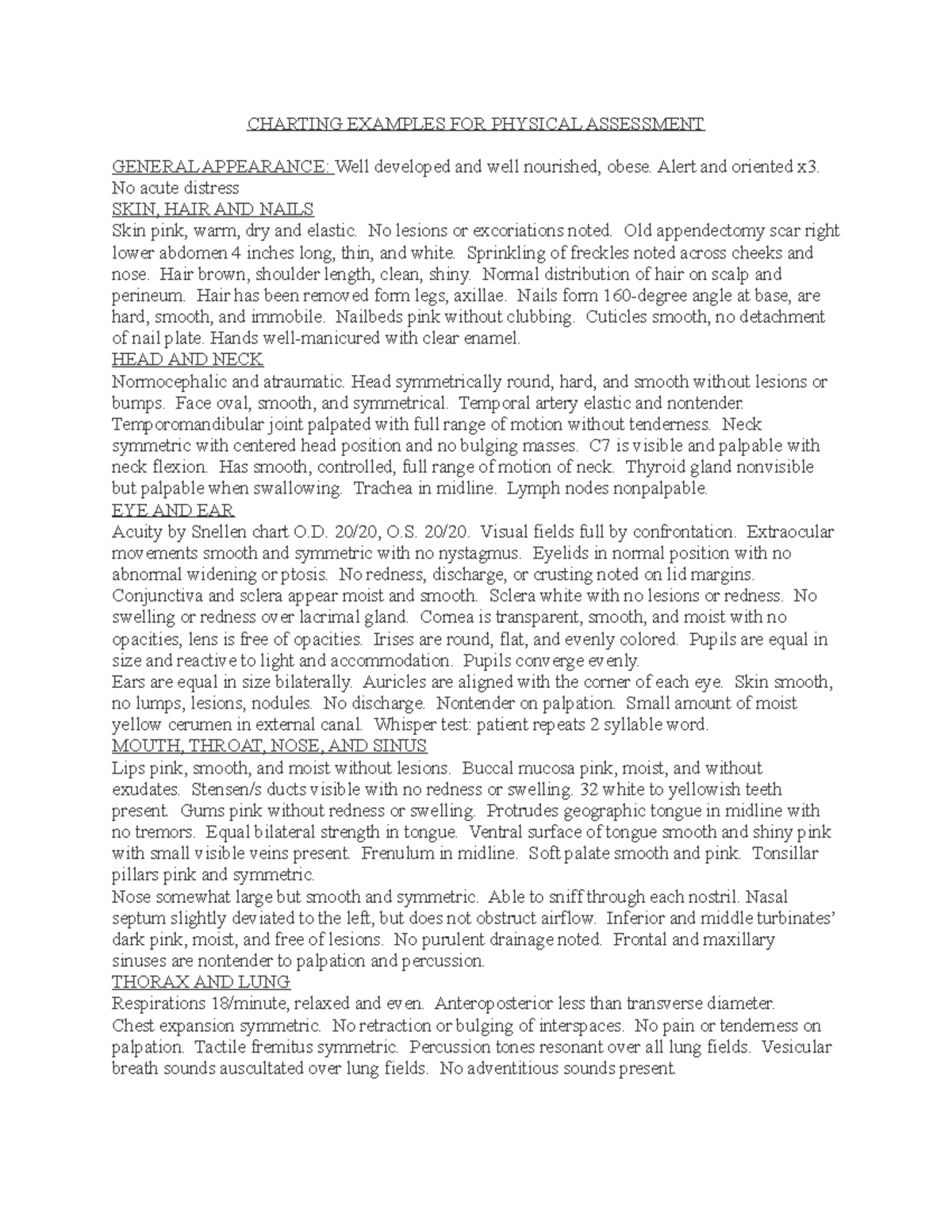 Charting Examples FOR Physical Assessment-1 - CHARTING EXAMPLES FOR ...