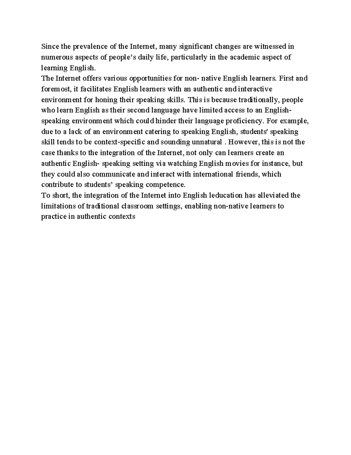 The Impact of the Internet on English Learning: A Study (2307060045 ...