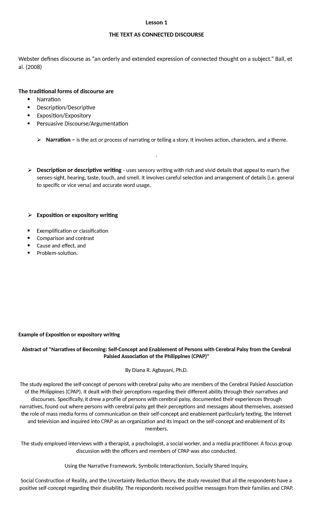 Lesson 1 THE TEXT AS Connected Discourse - Lesson 1 THE TEXT AS CONNECTED DISCOURSE Webster ...