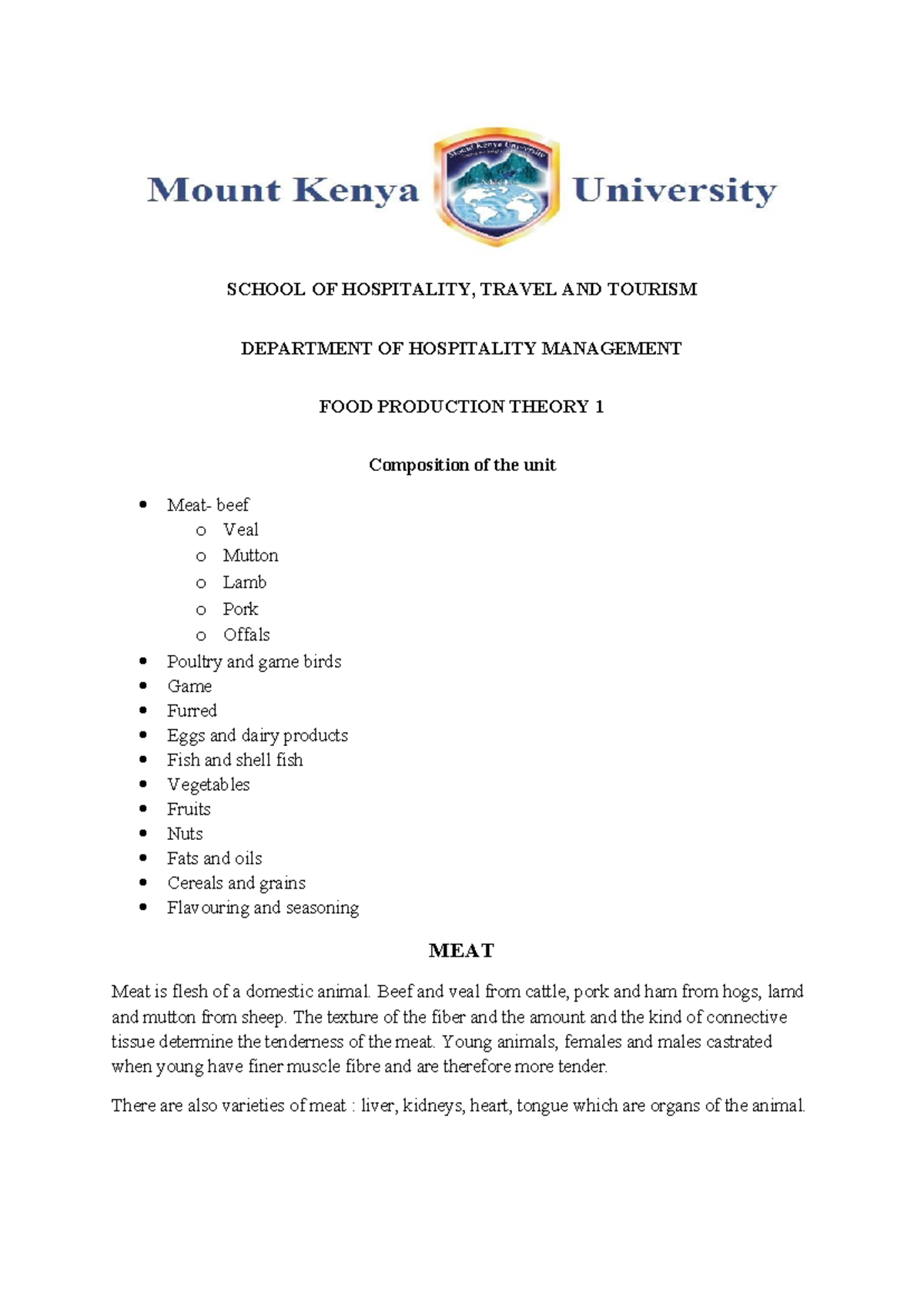 FOOD Production Theory 1 - Comprehensive Summary for Hospitality ...
