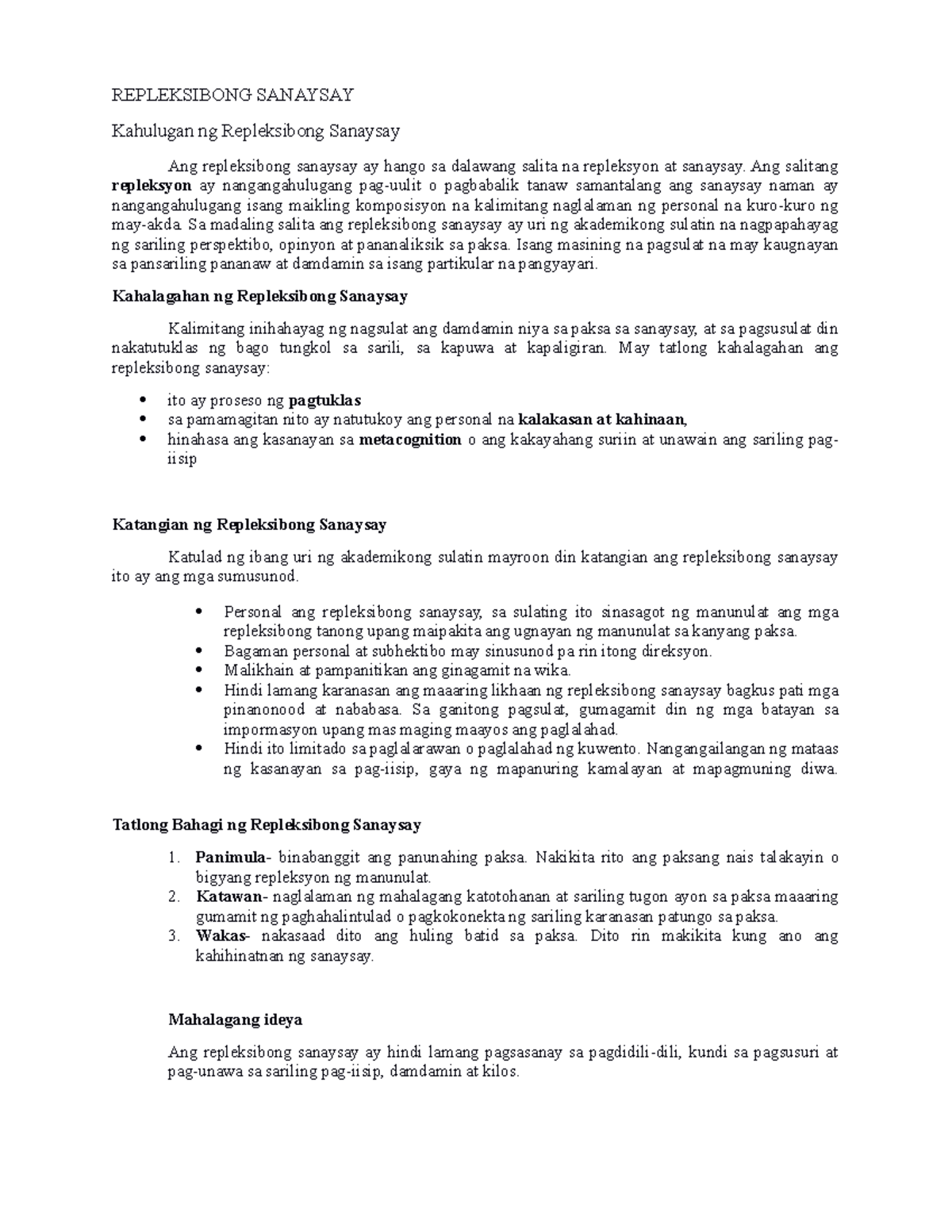 Repleksibong Sanaysay: Pag-unawa at Pagsusuri ng Sariling Karanasan ...
