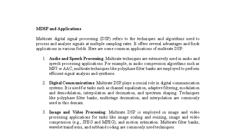MDSP Applications: Multirate DSP Techniques and Uses - Studocu