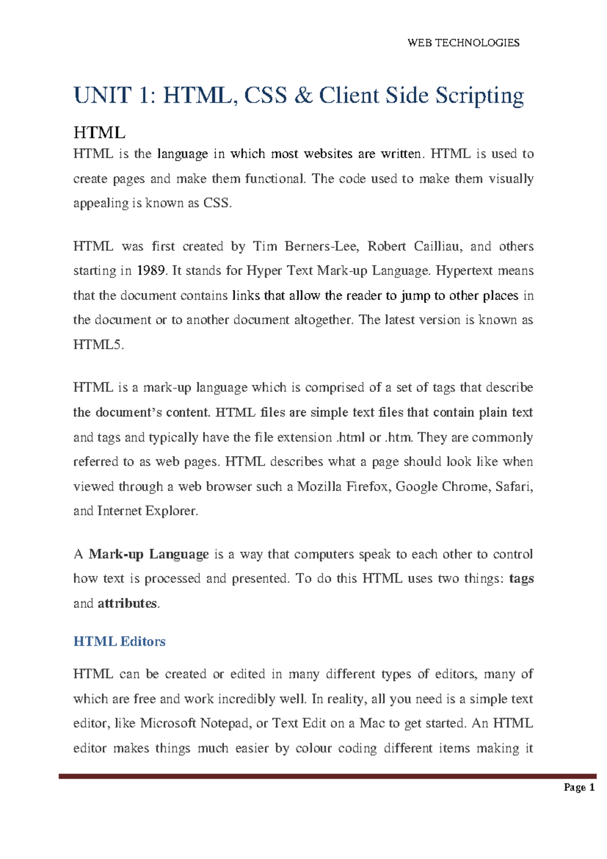 02 HTML Basic Markups - Lecture notes 1 - Web Technologies - PESU - Studocu