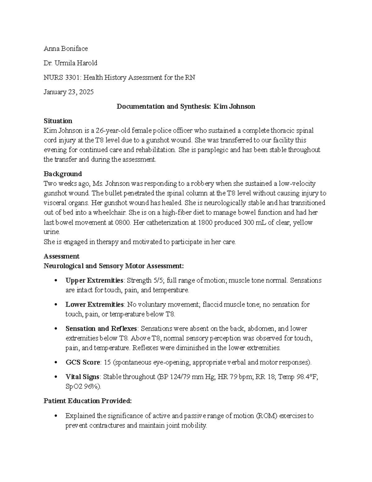 567 - GOOD WORK - Anna Boniface Dr. Urmila Harold NURS 3301: Health ...