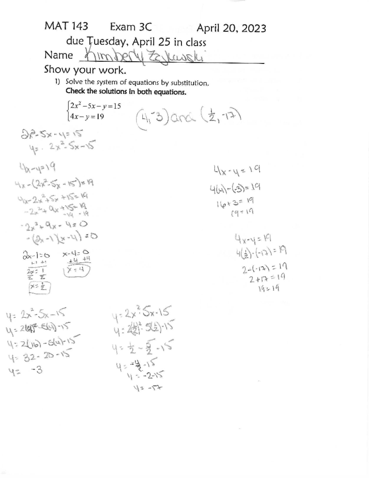 MAT 143 Exam 3C Solutions and Graphing Techniques - Studocu