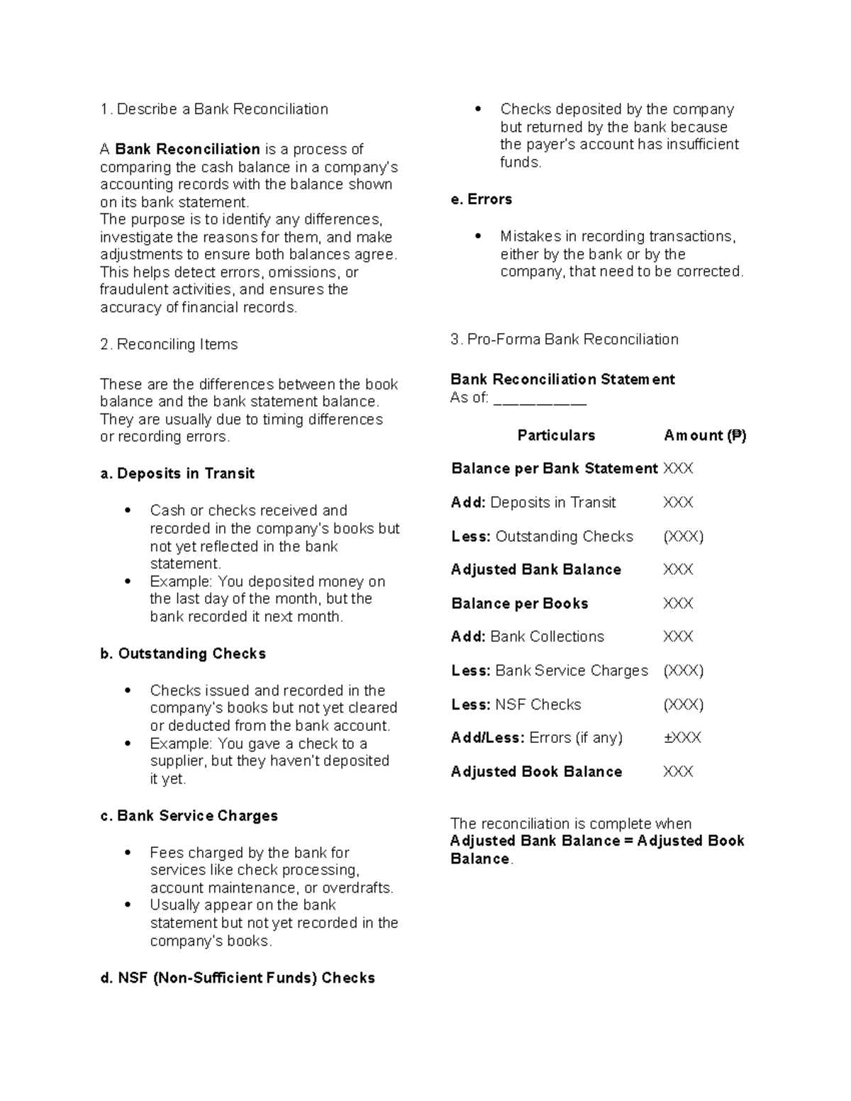 Bank Reconciliation Process Explained: Key Concepts and Items - Studocu