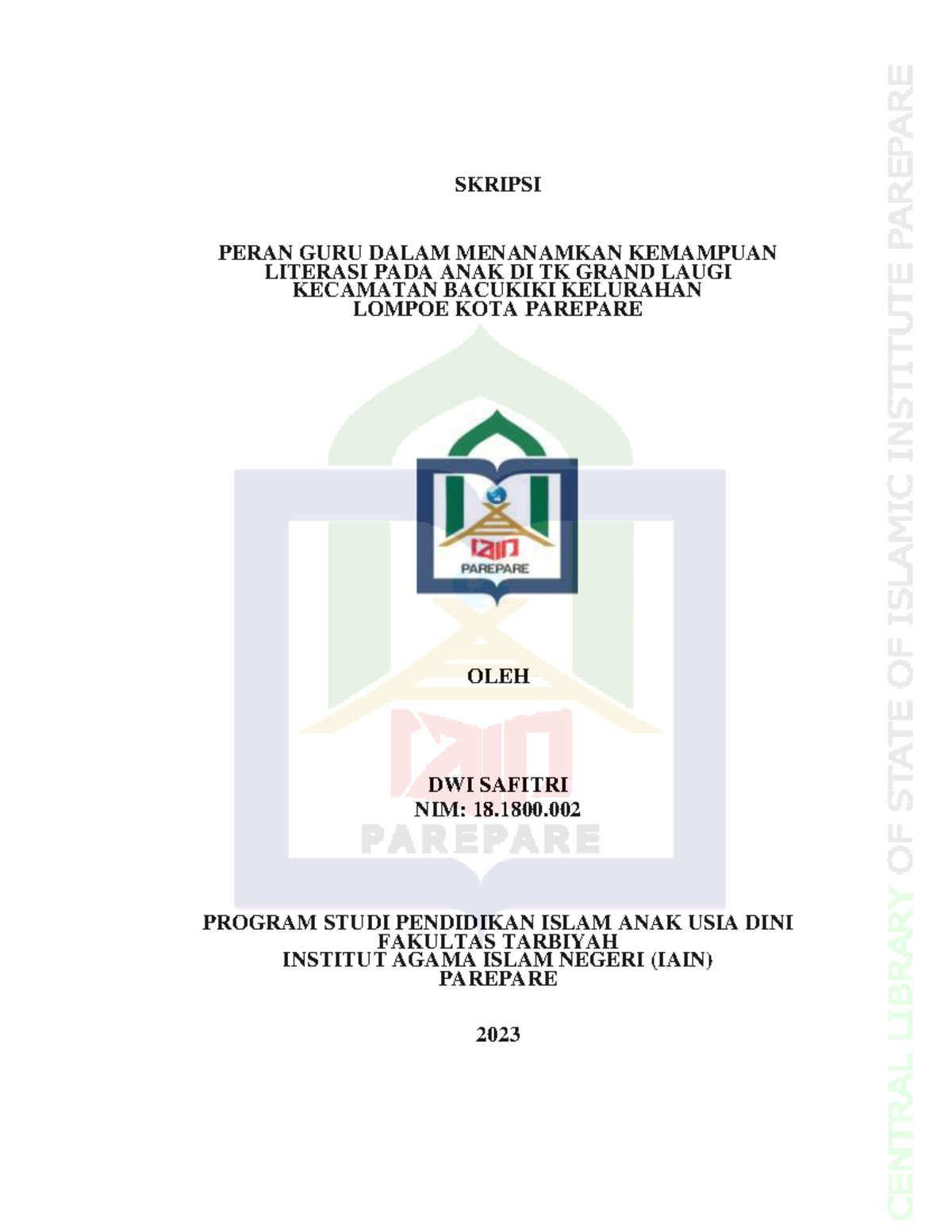 Peran Guru dalam Meningkatkan Literasi Anak di TK Grand Laugi (PAUD ...