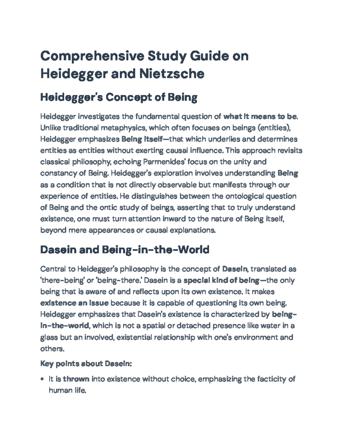 Comprehensive Study Guide: Heidegger & Nietzsche on Being and Existence ...