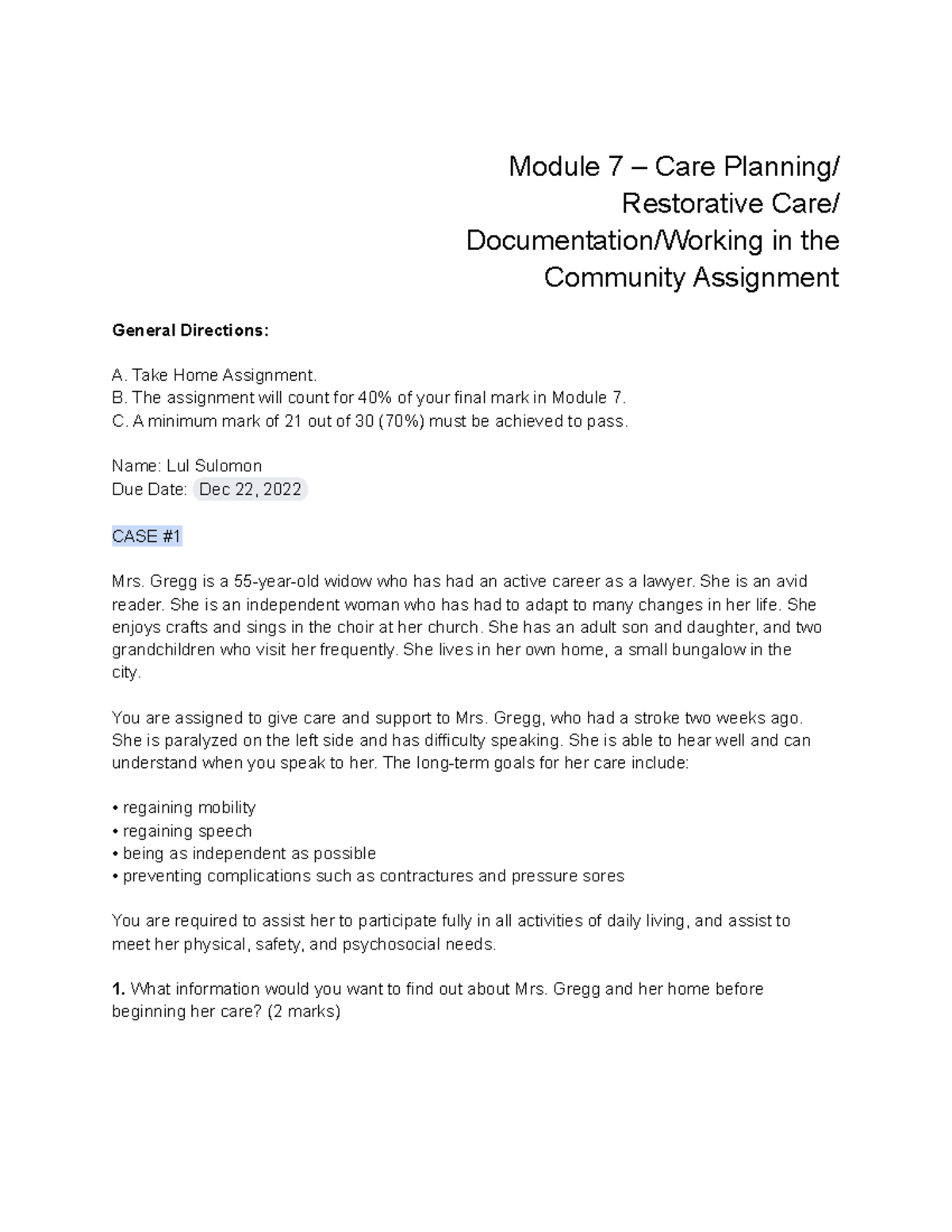 Module 7 – Care Planning - Module 7 – Care Planning/ Restorative Care ...