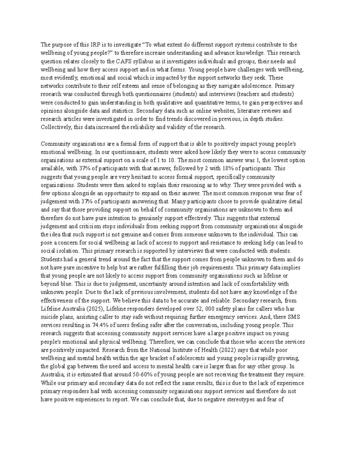 The Impact of Support Systems on Young People's Wellbeing: An IRP ...