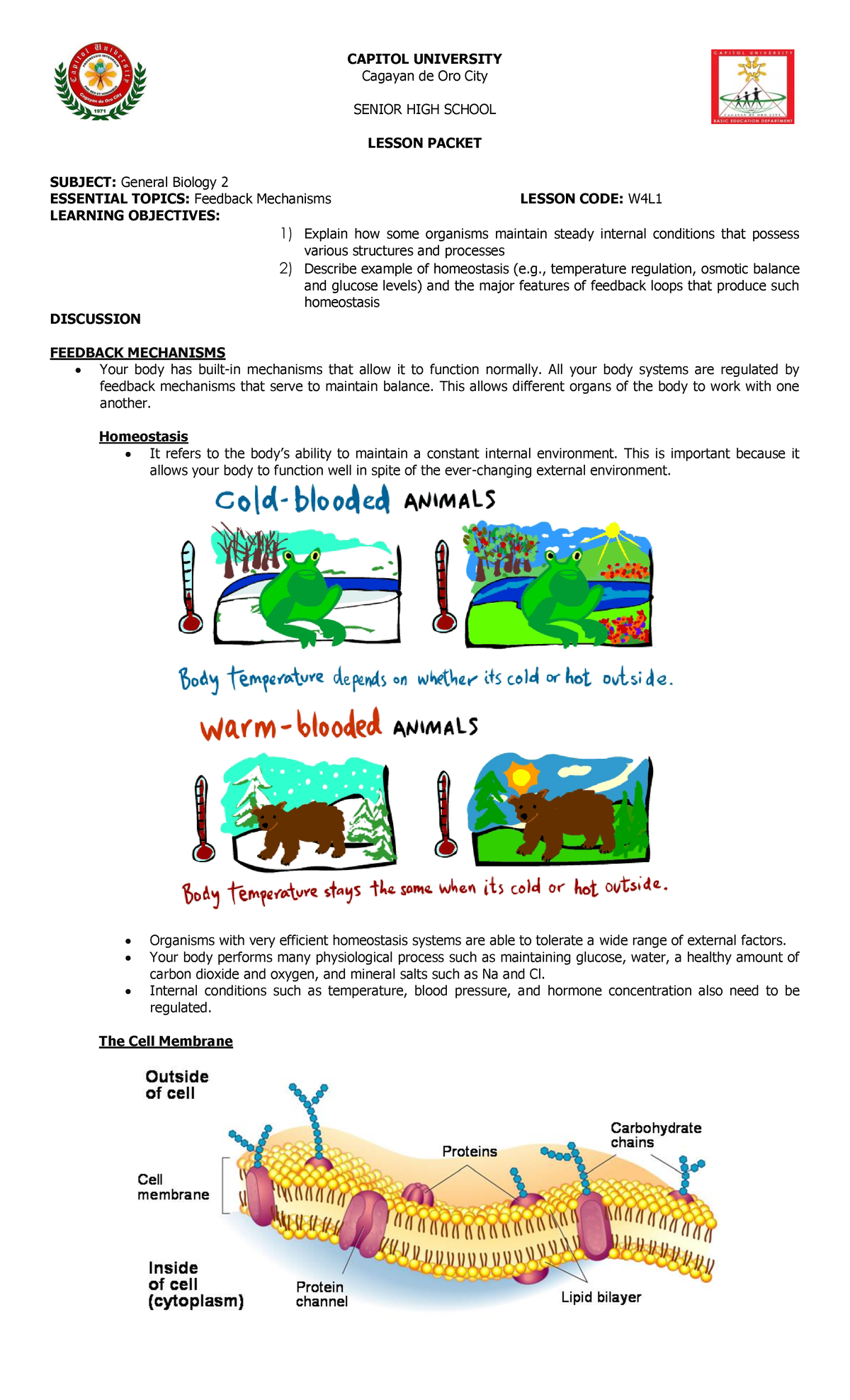 BIO 02 General Biology 2 Lesson Packet: Feedback Mechanisms - Studocu