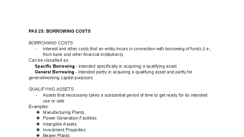 PAS 23: Notes on Borrowing Costs and Qualifying Assets - Studocu