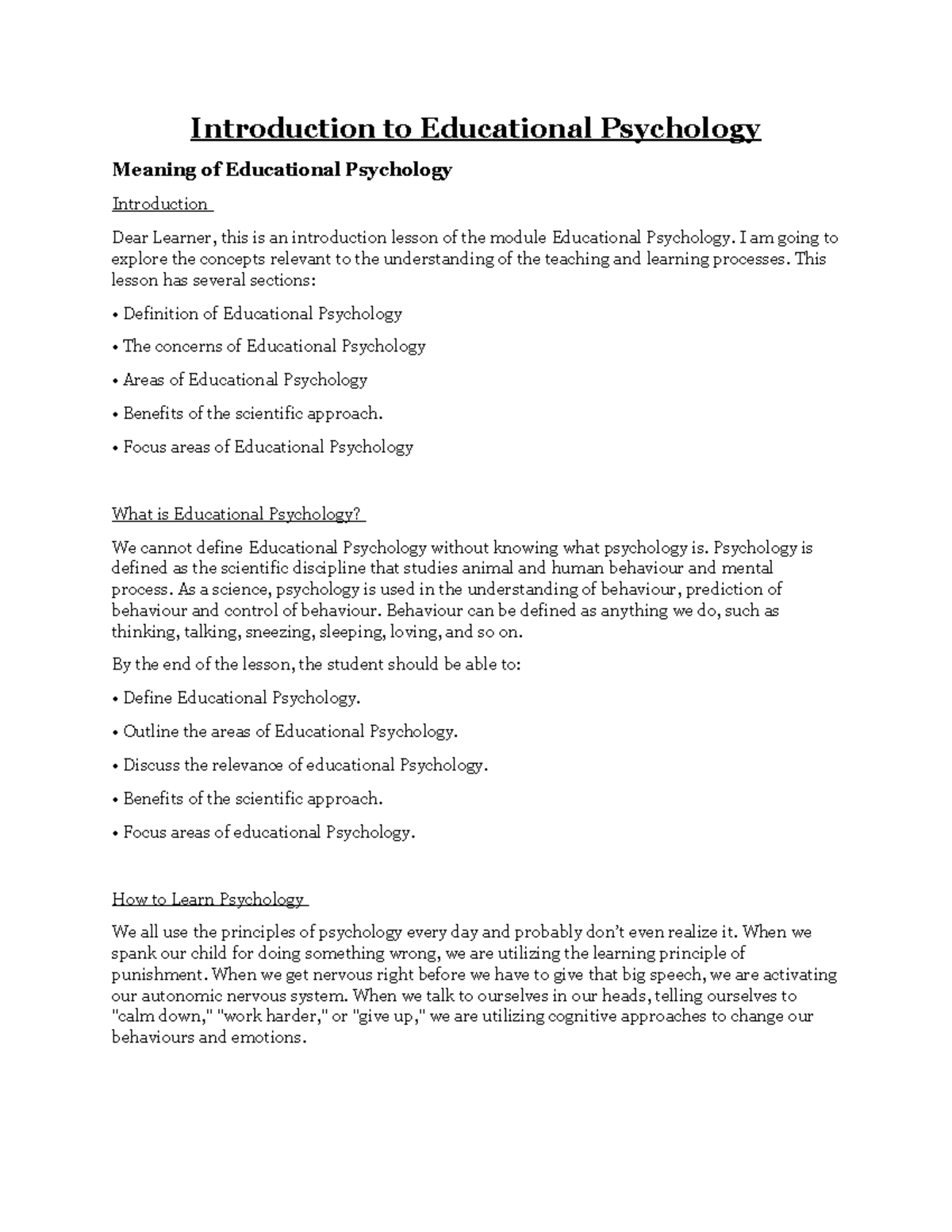 Educational Psychology (EDU 101): Introduction and Key Concepts - Studocu
