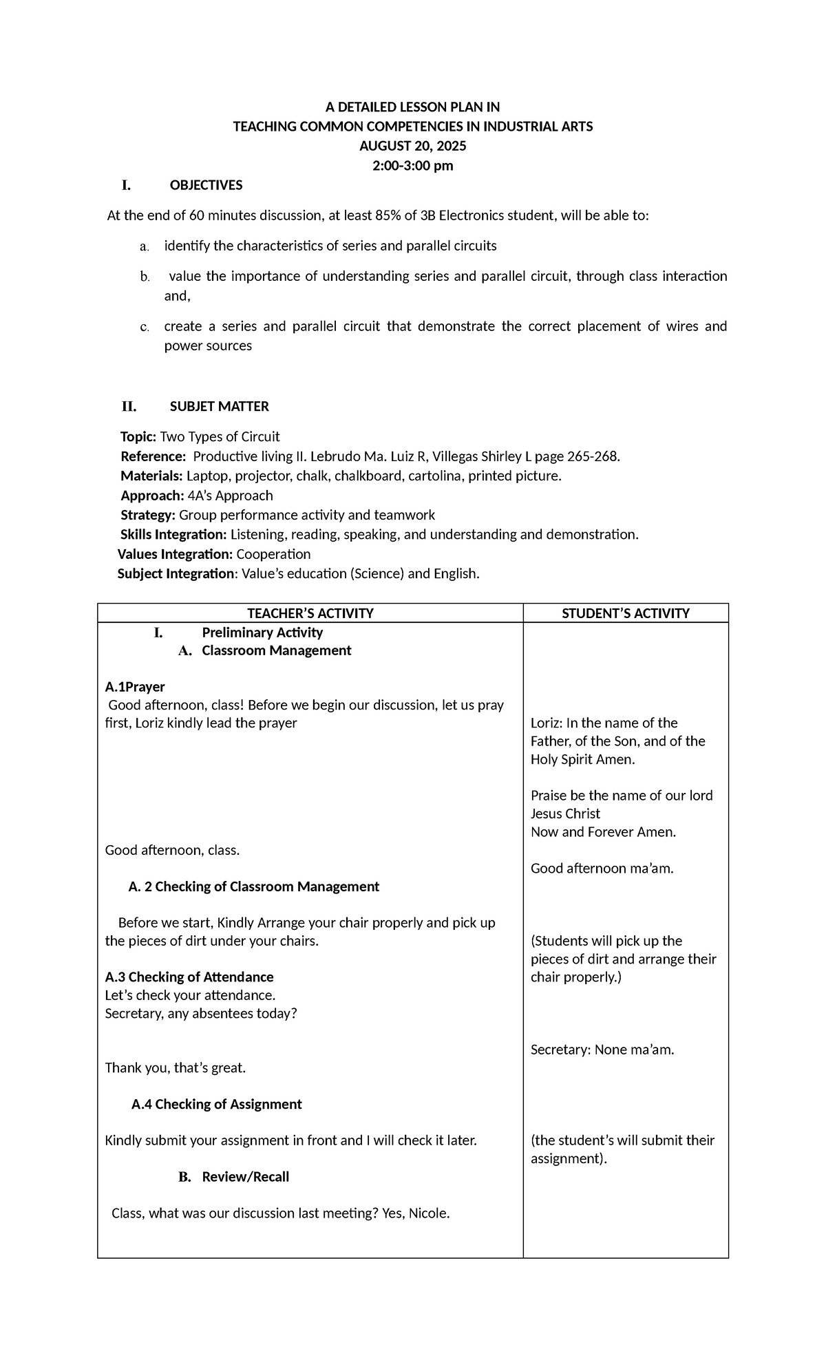 Detailed Lesson Plan: Teaching Series & Parallel Circuits (Electronics ...