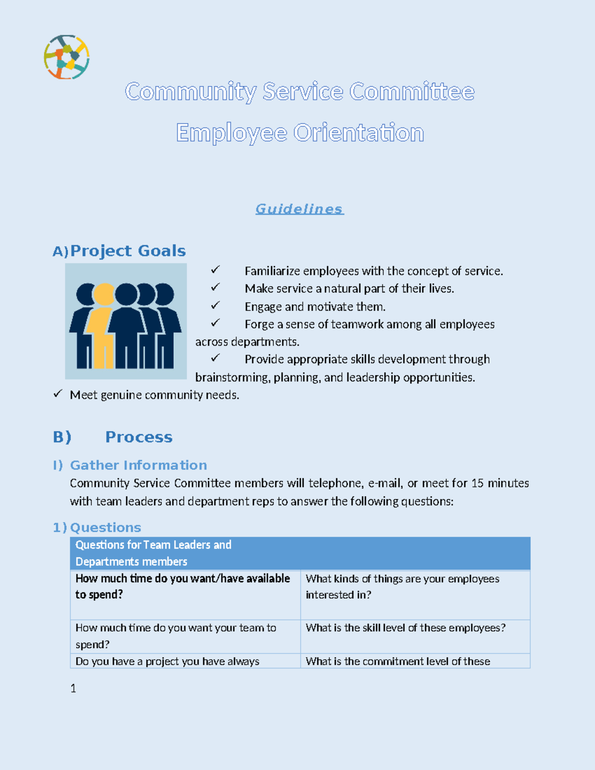 Community Service Committee Employee Orientation Guidelines - Studocu