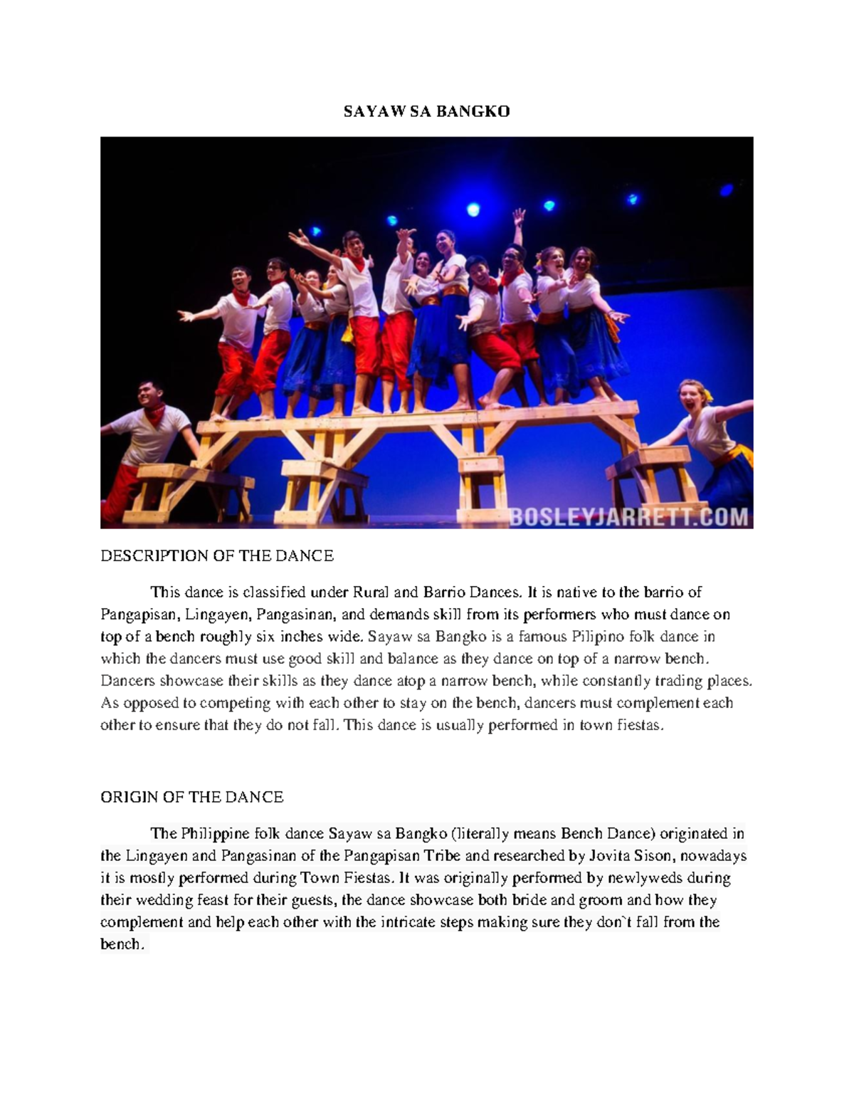 Sayaw sa Bangko: A Look into the Traditional Filipino Dance - Studocu