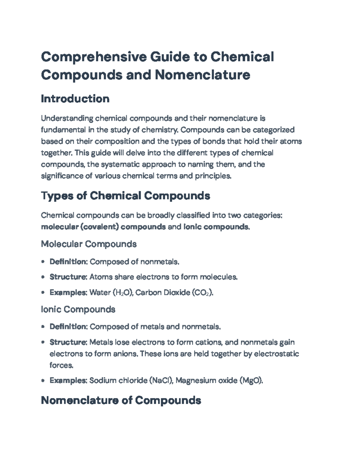 Comprehensive Guide to Chemical Compounds & Nomenclature (CHEM 101 ...