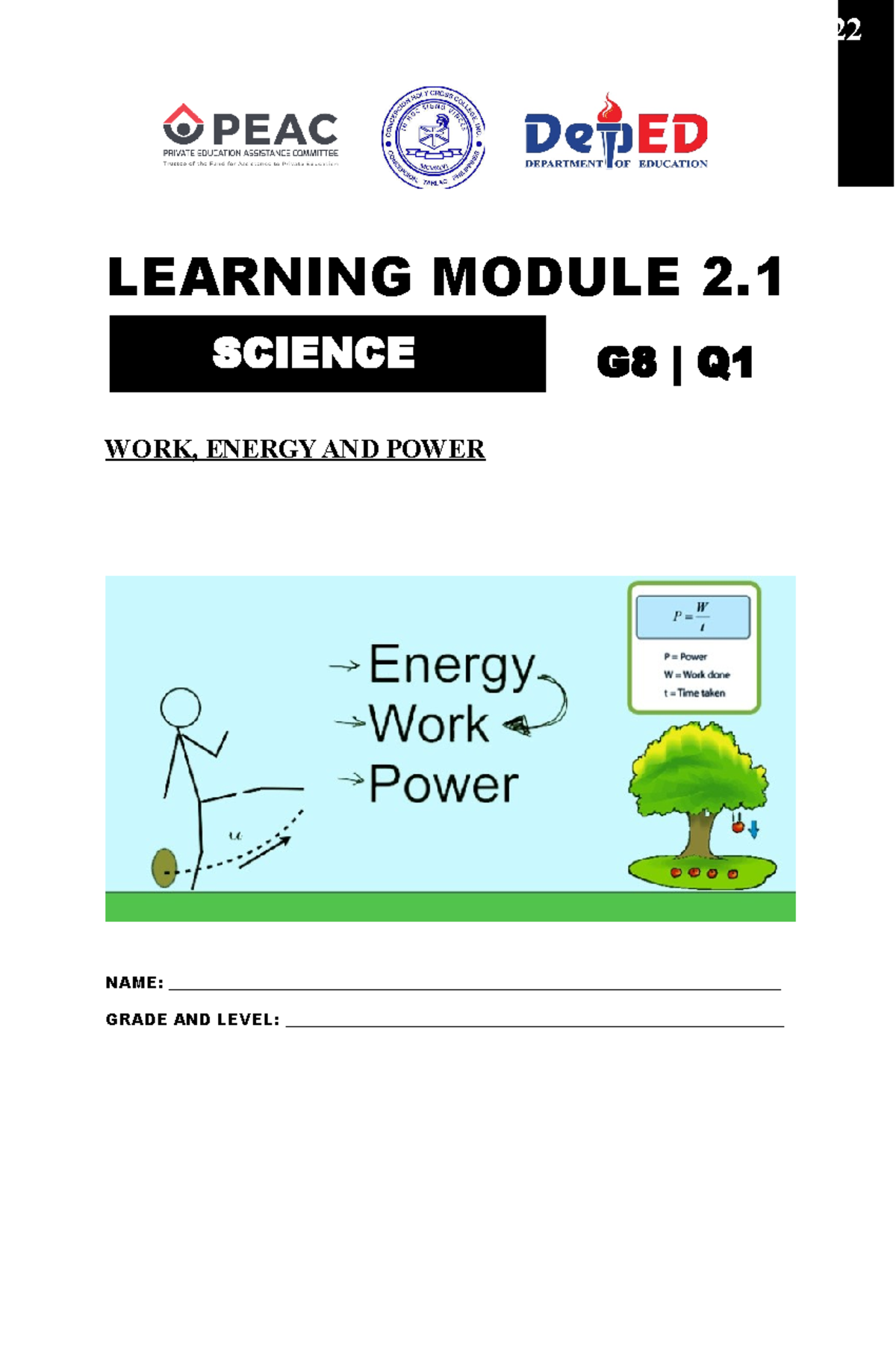 Grade 8 Science LM 2: Work, Energy, and Power (Q1) - Studocu