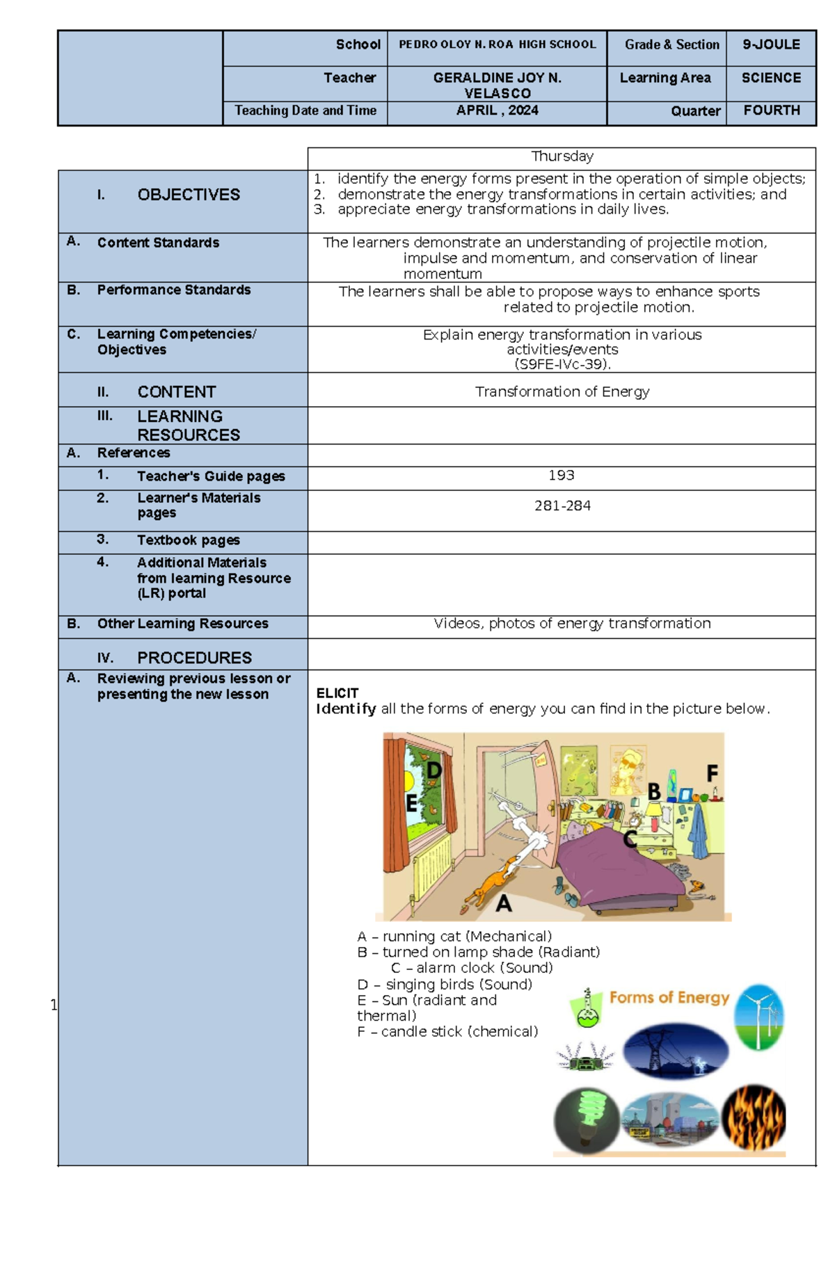 COT 4 Final Exam - Energy Transformation in Science 9 - Studocu