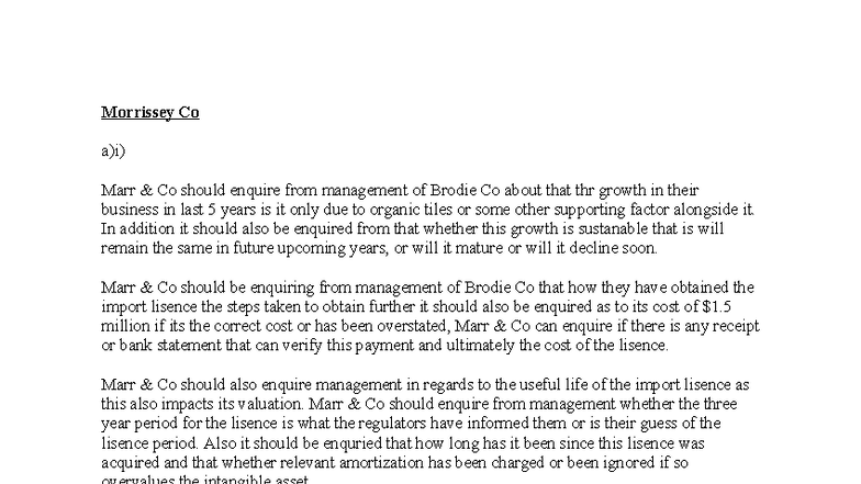 Morrissey Co Due Diligence on Brodie Co: Growth & Licensing Insights ...