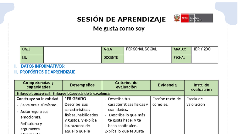 SESIONES DE APRENDIZAJE: Me Gusta Como Soy - PS III Ciclo - Studocu