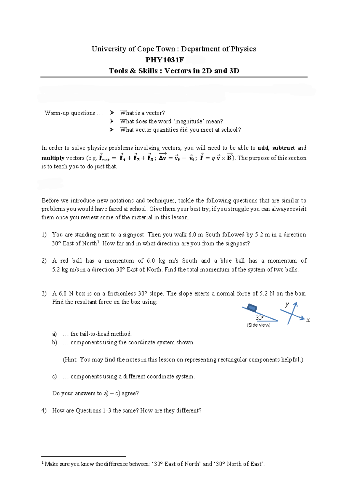 PHY1031F Vectors in 2D & 3D - 2024 Annotated Lecture Notes - Studocu