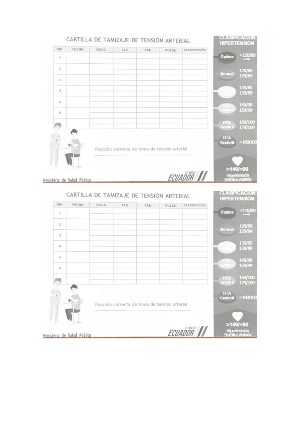 CARTILLA DE TAMIZAJE DE TENSIÓN ARTERIAL - HTA Clasificación - Studocu