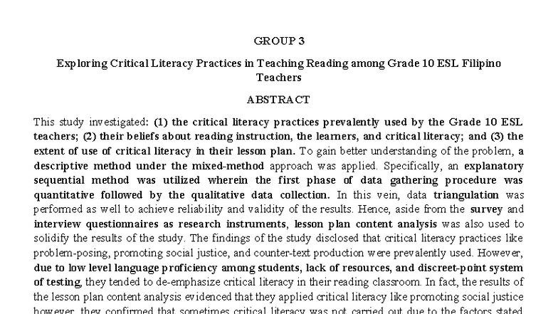 Group 3 - Activity - GROUP 3 Exploring Critical Literacy Practices in ...
