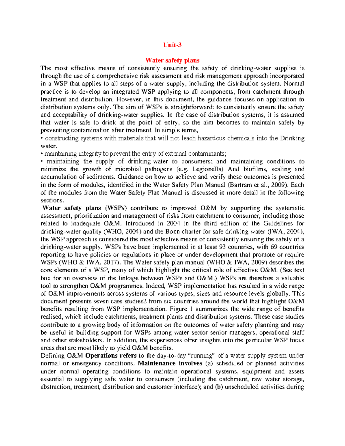 Water Sanitation Lecture Notes: Comprehensive Water Safety Plans (WSPs ...